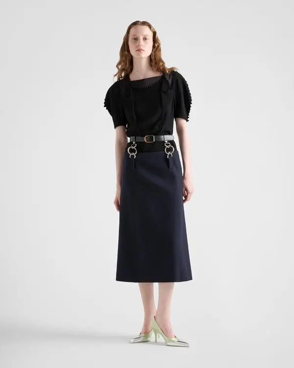 Prada Rush Stitch Flared Skirt With Leather Belt