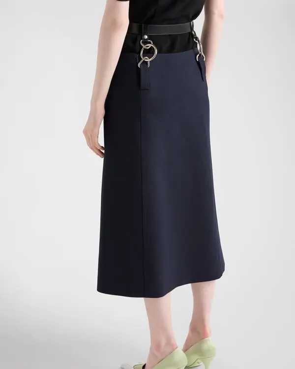 Prada Rush Stitch Flared Skirt With Leather Belt