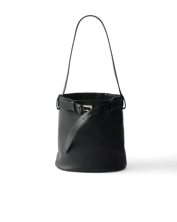 Prada Buckle Leather Bucket Bag - Black
