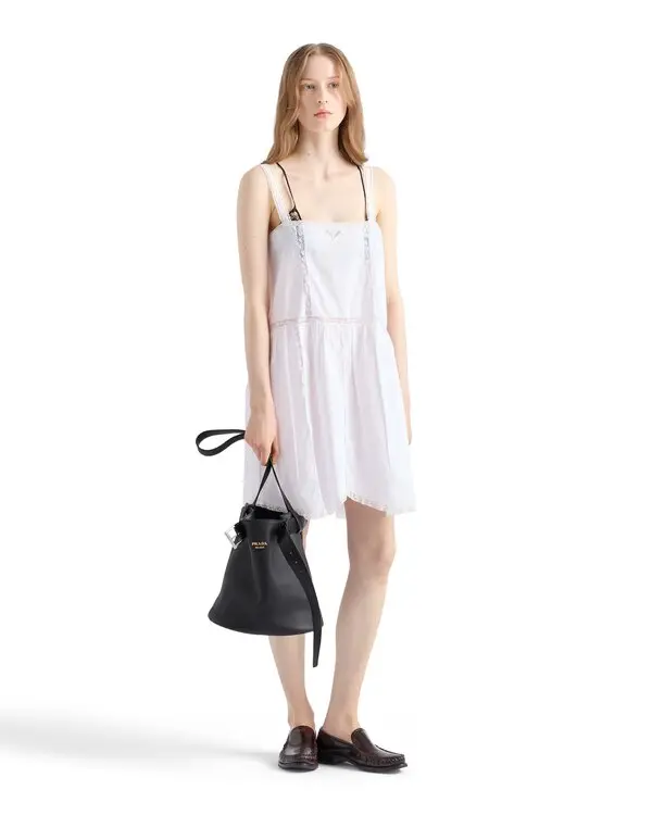 Prada Buckle Leather Bucket Bag - Black