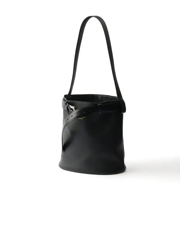 Prada Buckle Leather Bucket Bag - Black