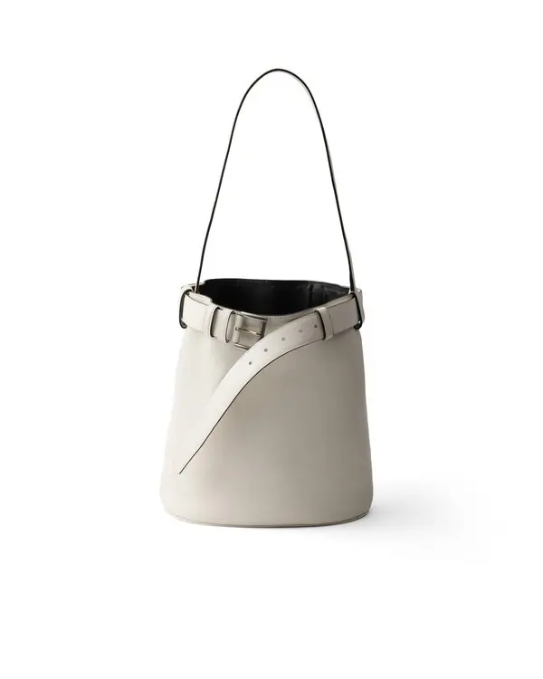Prada Buckle Leather Bucket Bag - White
