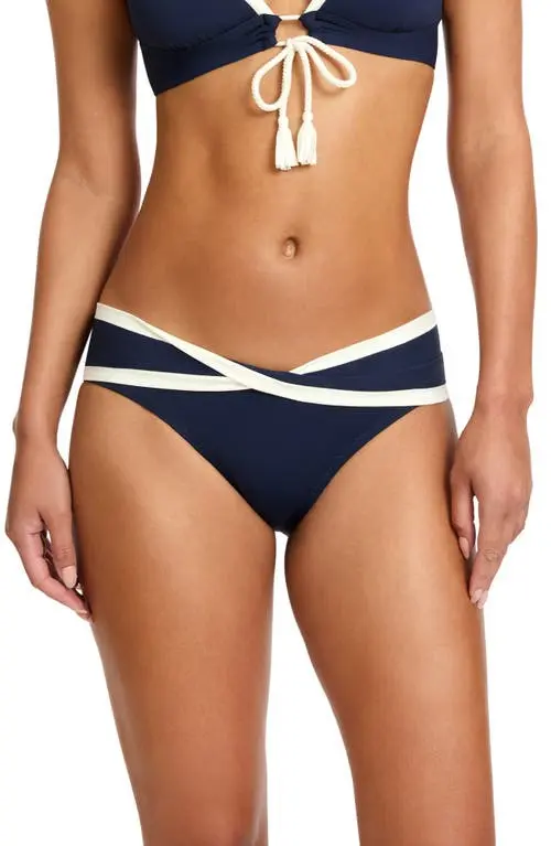Robin Piccone Tierna Twist Hipster Bikini Bottom - Navy/cream