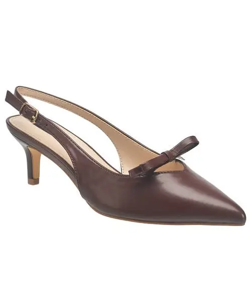 French Connection Quinny Slingback Kitten Heel With Bow Detailing - Chocolate