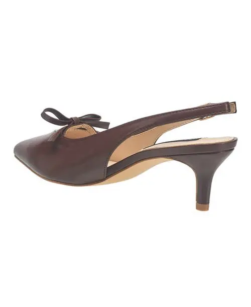 French Connection Quinny Slingback Kitten Heel With Bow Detailing - Chocolate