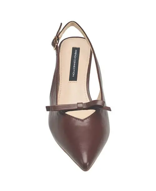 French Connection Quinny Slingback Kitten Heel With Bow Detailing - Chocolate