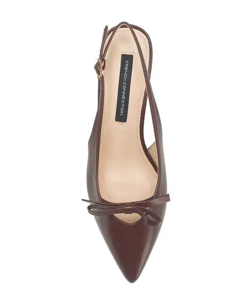 French Connection Quinny Slingback Kitten Heel With Bow Detailing - Chocolate