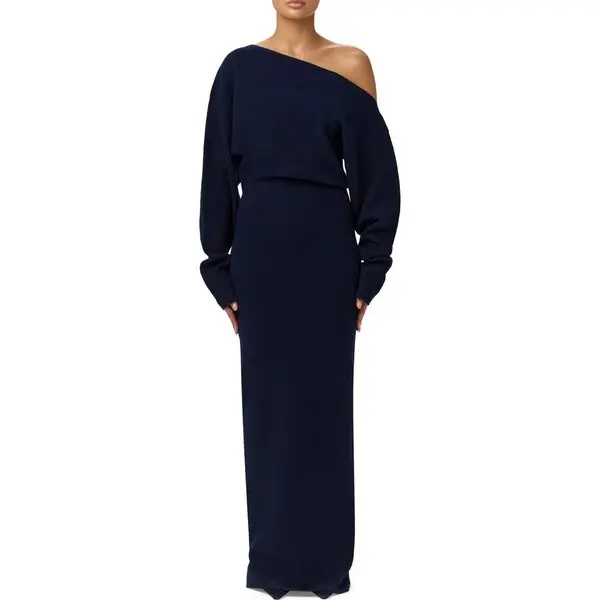Naked Wardrobe One-shoulder Maxi Sweater Dress - Navy Blue