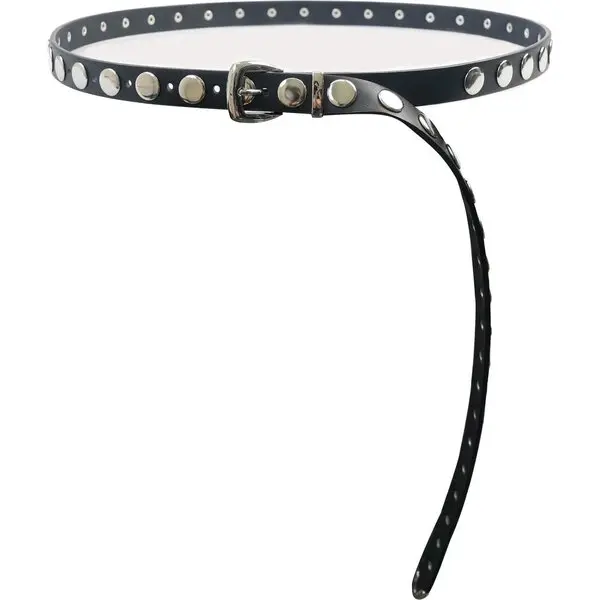 PETIT MOMENTS Long Studded Faux Leather Belt - Black/ Silver