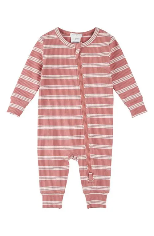 PETIT LEM Stripe Rib Fitted One-piece Zip Pajamas - Pink