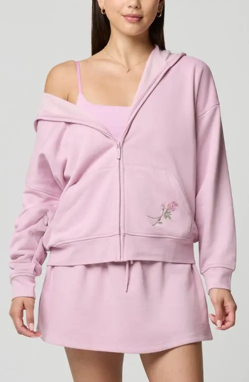 FLORENCE BY MILLS Cozy Crush Forever Embroidered Oversize Graphic Zip Hoodie - Dawn Pink Rose