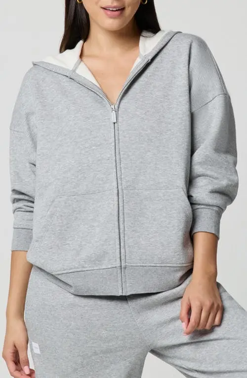 FLORENCE BY MILLS Cozy Crush Forever Embroidered Oversize Graphic Zip Hoodie - Heather Grey Cherry