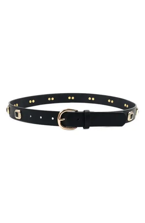 PETIT MOMENTS Jeweled Leather Belt - Black/ Gold