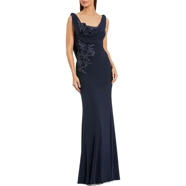 Mac Duggal Sleeveless Gown With 3d Floral Detail - Midnight