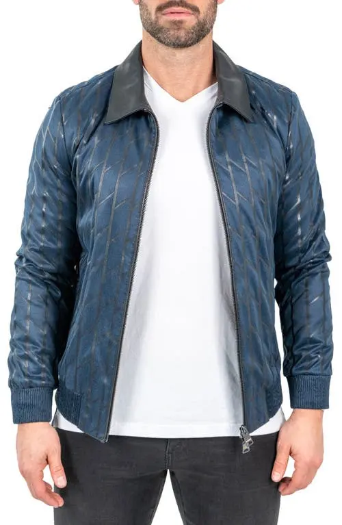 MACEOO Ladder Print Leather Jacket
