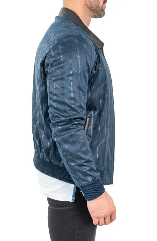 MACEOO Ladder Print Leather Jacket