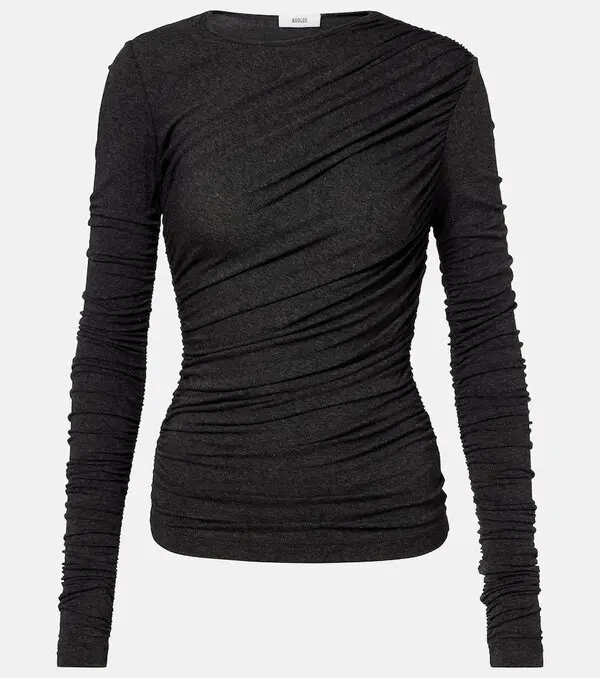 AGOLDE Tania Ruched Jersey Top In Ivory Glow - Grey