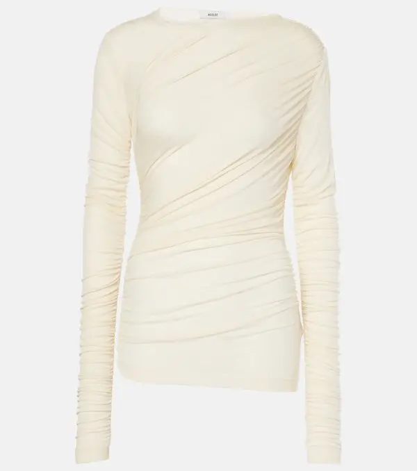 AGOLDE Tania Ruched Jersey Top In Ivory Glow - White