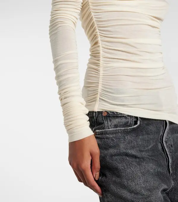AGOLDE Tania Ruched Jersey Top In Ivory Glow - White
