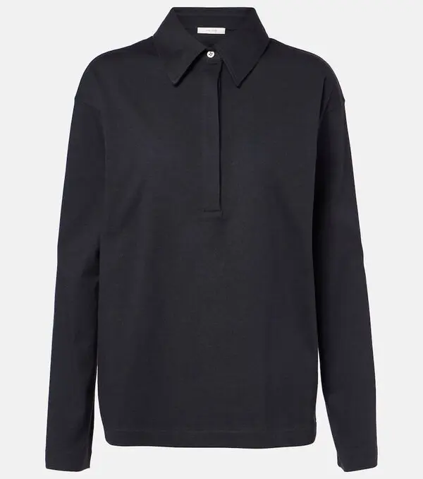 THE ROW Roddie Cotton And Silk Jersey Polo Shirt - Blue