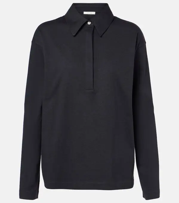 THE ROW Roddie Cotton And Silk Jersey Polo Shirt - Blue