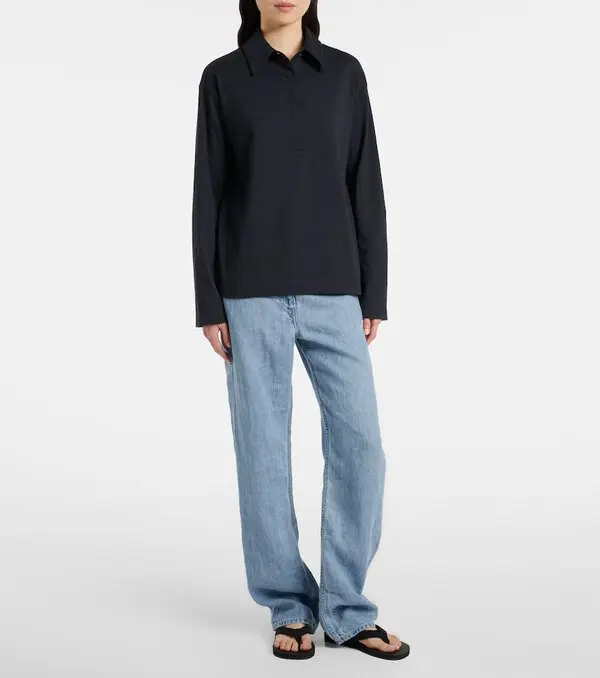 THE ROW Roddie Cotton And Silk Jersey Polo Shirt - Blue