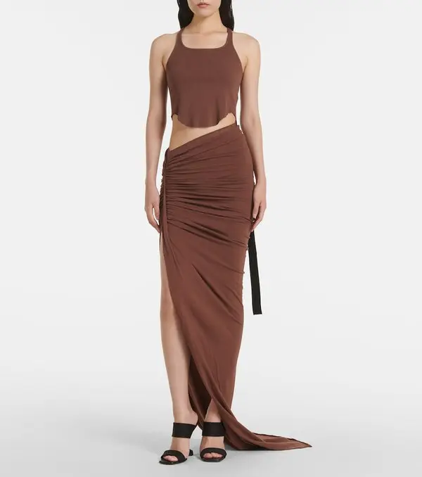 Rick Owens Cropped Cotton Jersey Tank Top - Brown
