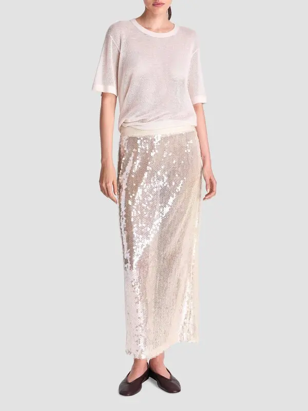 TWP Sylkie Sequined Midi-skirt - Beige Clear