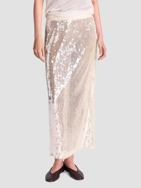 TWP Sylkie Sequined Midi-skirt - Beige Clear