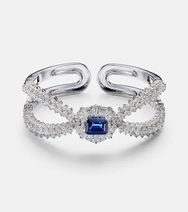 Yeprem 18kt White Gold Bangle With Diamonds And Sapphire - Silver