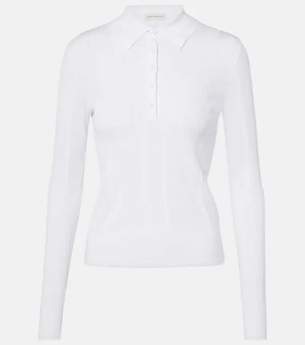 Dries Van Noten Touria Cotton Polo Sweater - White