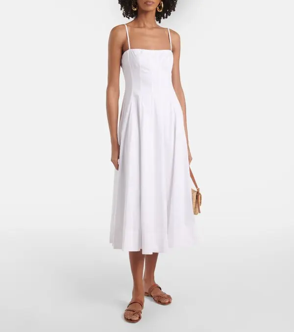 Staud Wylie Corset Cotton Midi Dress - White