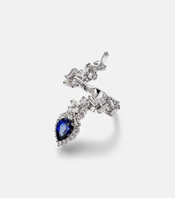 Yeprem 18kt White Gold Diamond And Sapphire Ring - Silver