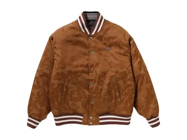A BATHING APE Solid Camo Jacquard Nylon Reversible Bomber Jacket - Beige