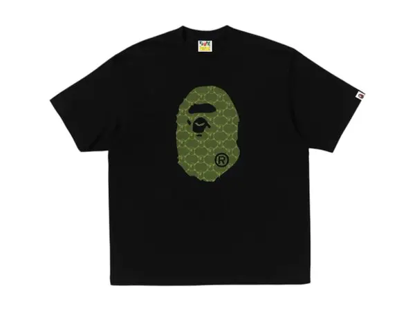 A BATHING APE College Monogram Ape Head Relaxed Fit Tee Shirt - Black