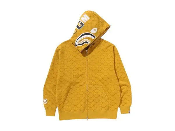 A BATHING APE College Monogram Relaxed Fit Shark Full Zip Hoodie - Yellow