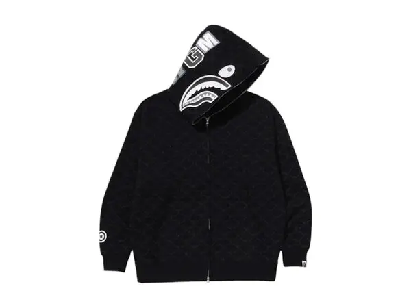 A BATHING APE College Monogram Shark Full Zip Hoodie - Black