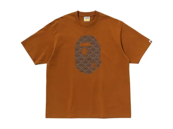 A BATHING APE College Monogram Ape Head Relaxed Fit Tee Shirt - Beige