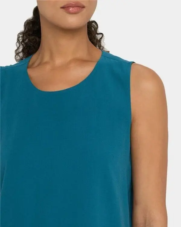 Eileen Fisher Crewneck Silk Georgette Crepe Shell - Harbor