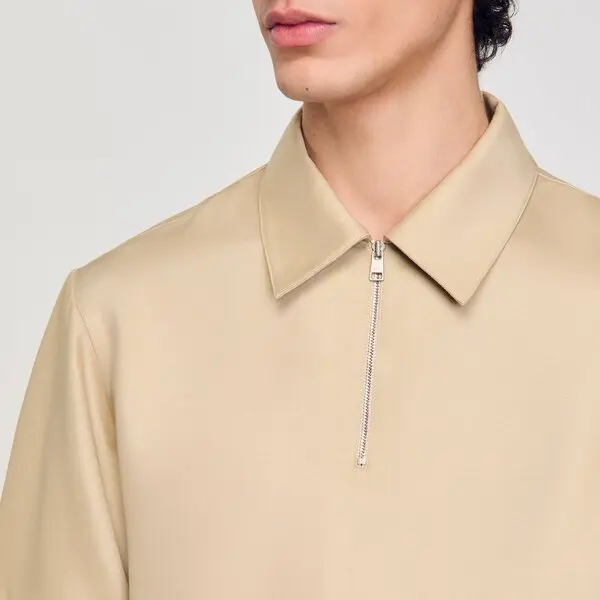 Sandro Zip-neck Polo Shirt - Sand.