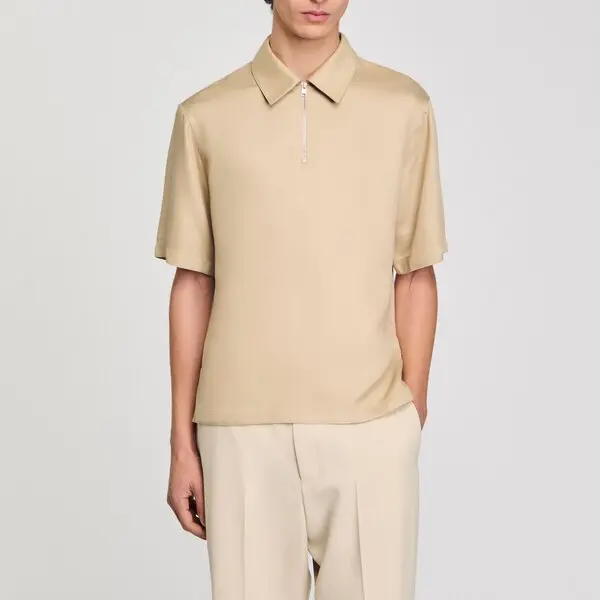 Sandro Zip-neck Polo Shirt - Sand.
