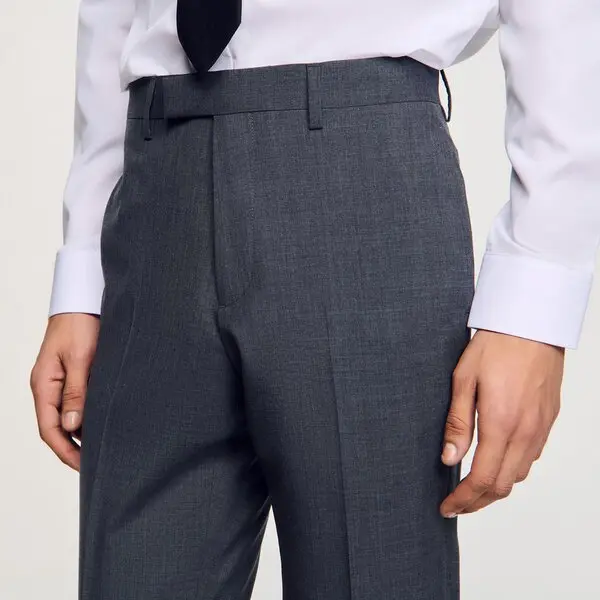 Sandro Wool Suit Trousers - Mocked Grey