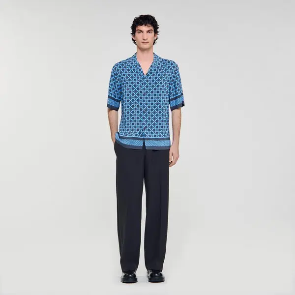 Sandro Square Cross Motif Flowing Shirt - Sky Blue