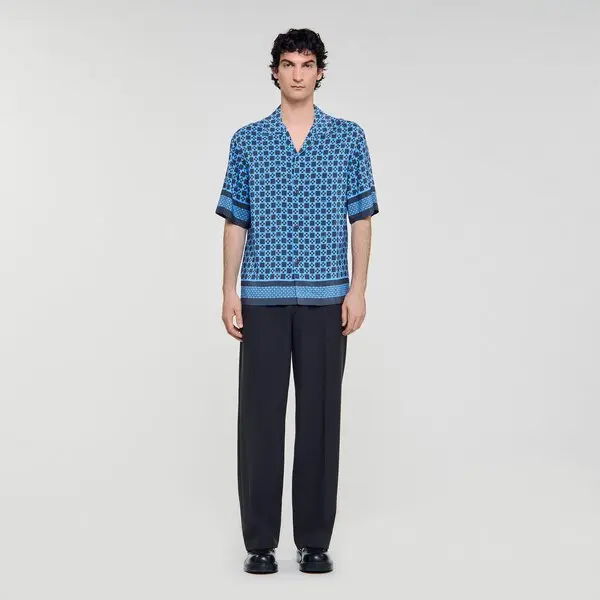 Sandro Square Cross Motif Flowing Shirt - Sky Blue
