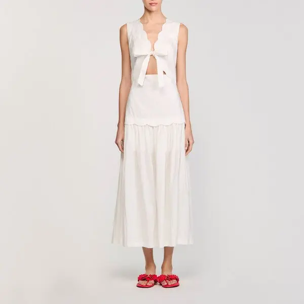Sandro Crinkled Maxi Dress With Bow