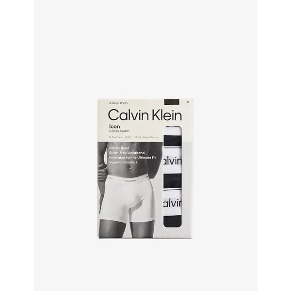 Calvin Klein Icon Logo-waistband Pack Of Three Stretch-cotton Boxer Briefs - Black Black Black
