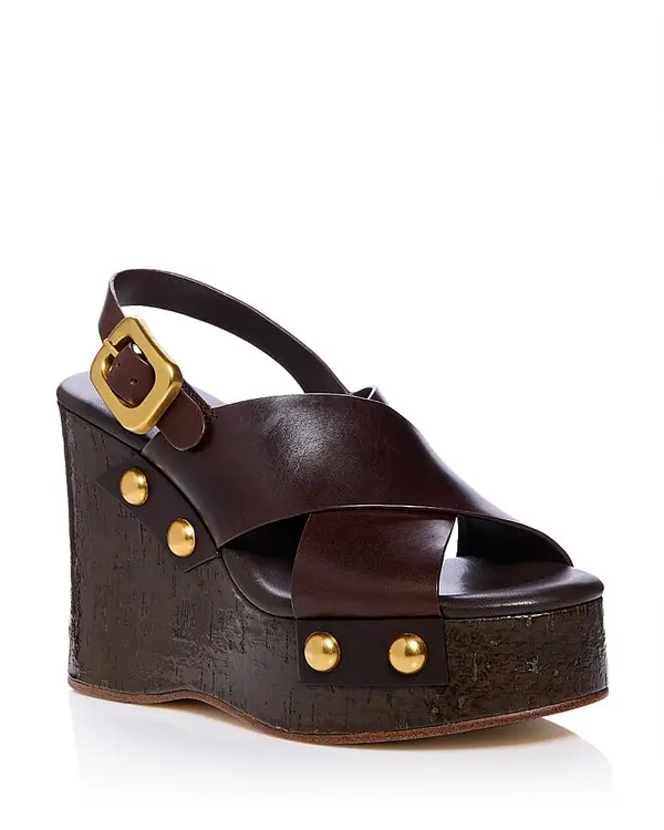 Aqua Studded Platform Sandals - Brown Leather