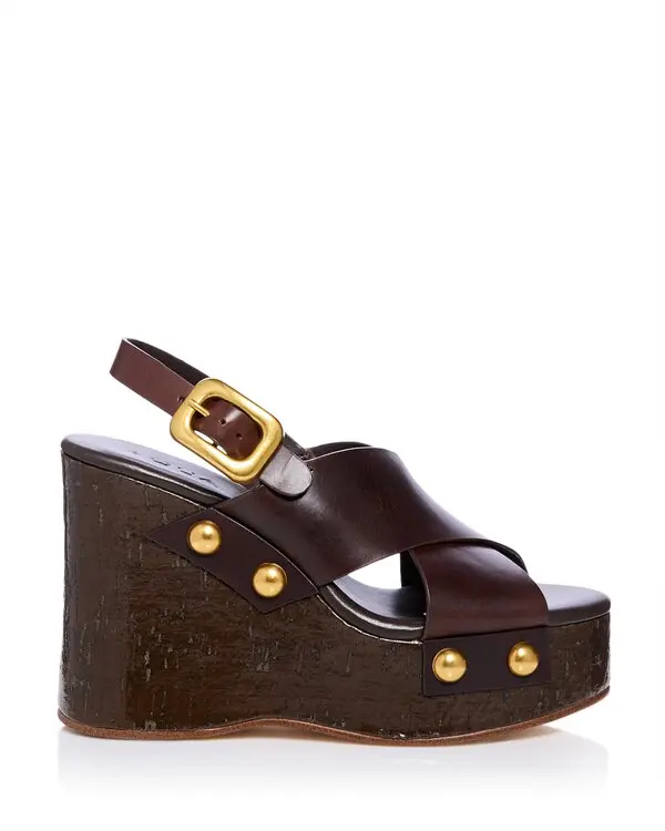 Aqua Studded Platform Sandals - Brown Leather