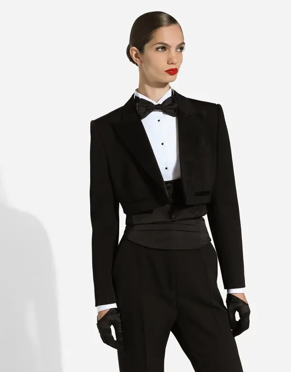 Dolce & Gabbana Wool Gabardine Spencer Tuxedo Jacket - Black