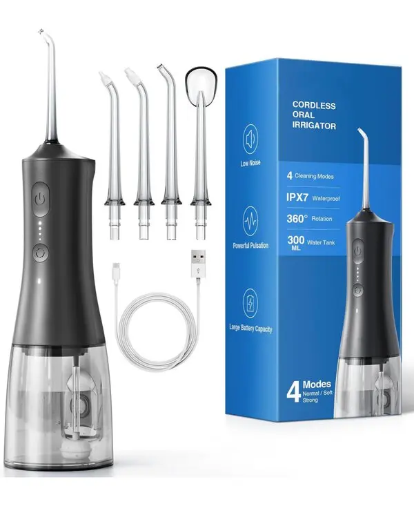 HEATDAZ Operan 300ml Cordless Water Flosser With 4 Jet Tips - Black